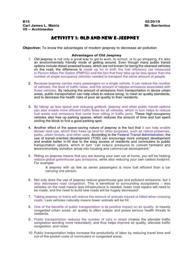 Advantages of Jeepney | PDF | Public Transport | Air Pollution