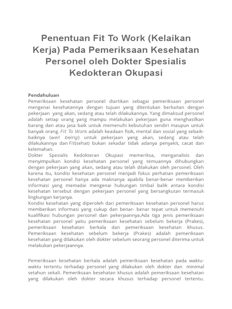Penentuan Fit To Work | PDF
