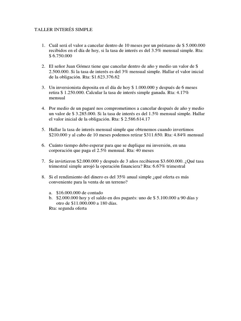 Taller Interes Simple PDF | PDF