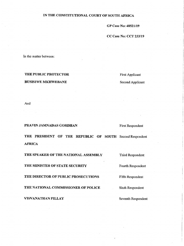 The Public Protector & Other V Pravin Gordhan & Others - Case No. CCT ...