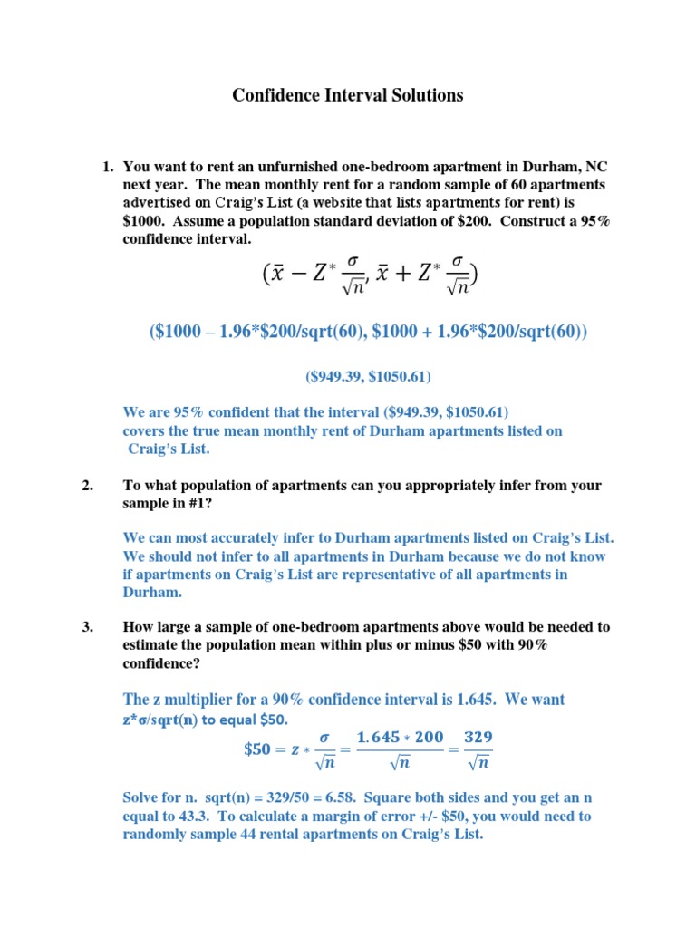 Confidence Interval Calculations Guide | PDF | Confidence Interval | Statistical Inference