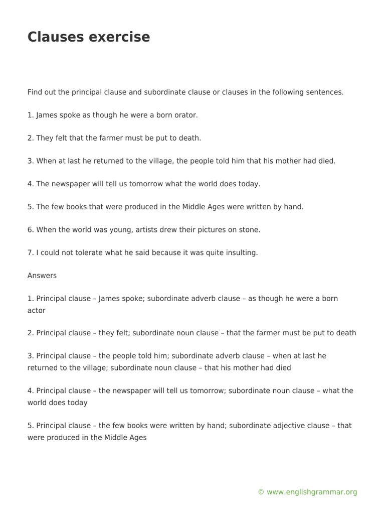 Clauses Exercise | PDF