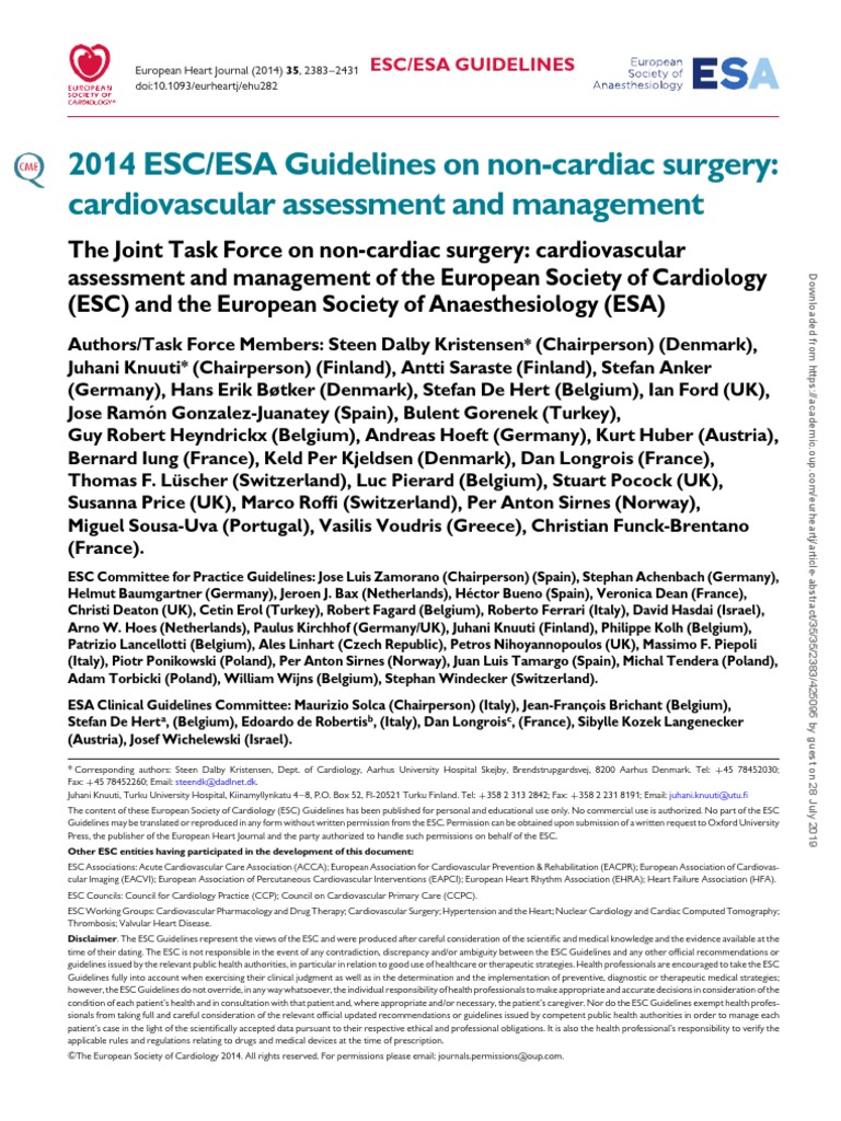 2014 ESC/ESA Guidelines On Non-Cardiac Surgery: Cardiovascular ...