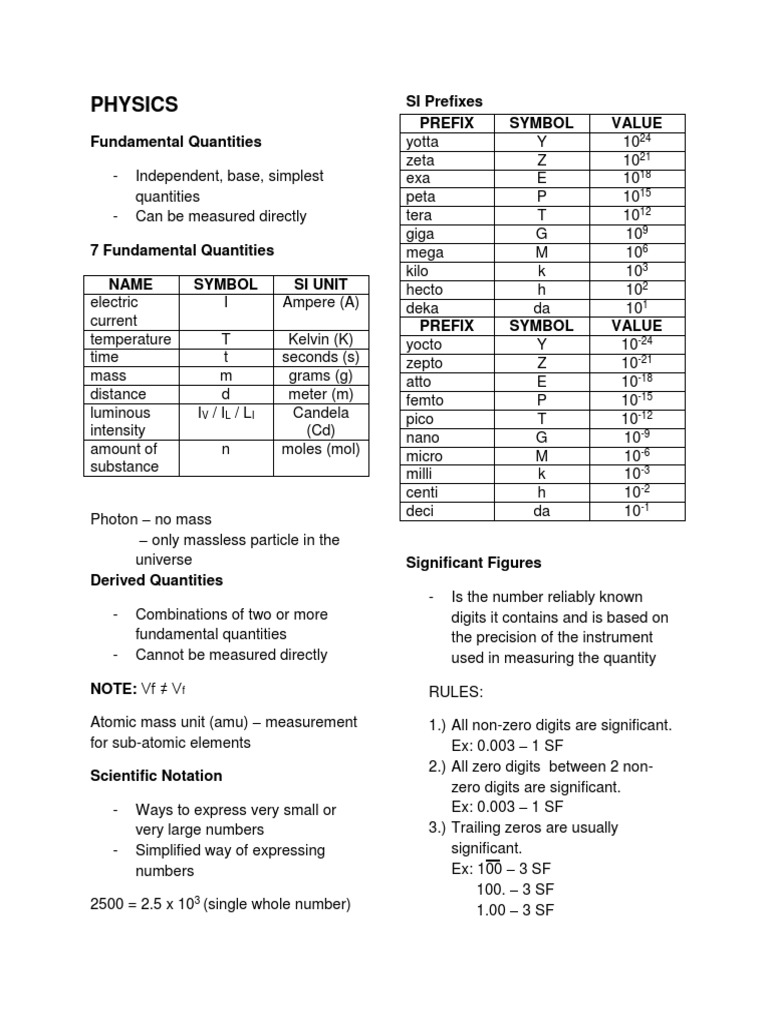 Physics: SI Prefixes Prefix Symbol Value | PDF | Velocity | Acceleration