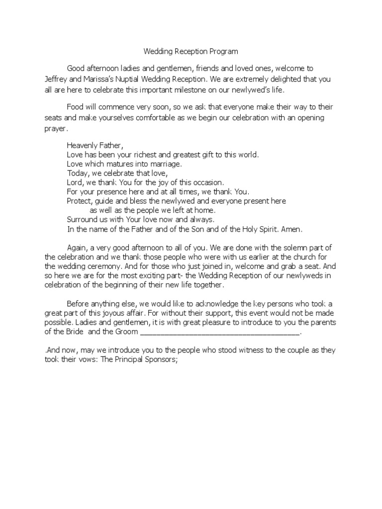 Wedding Reception Program | PDF | Wedding | Rituals