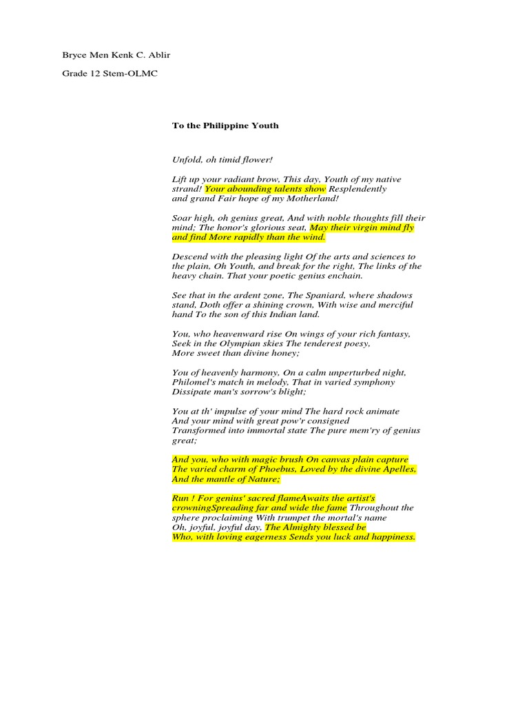 To The Philippine Youth | PDF | Poetry