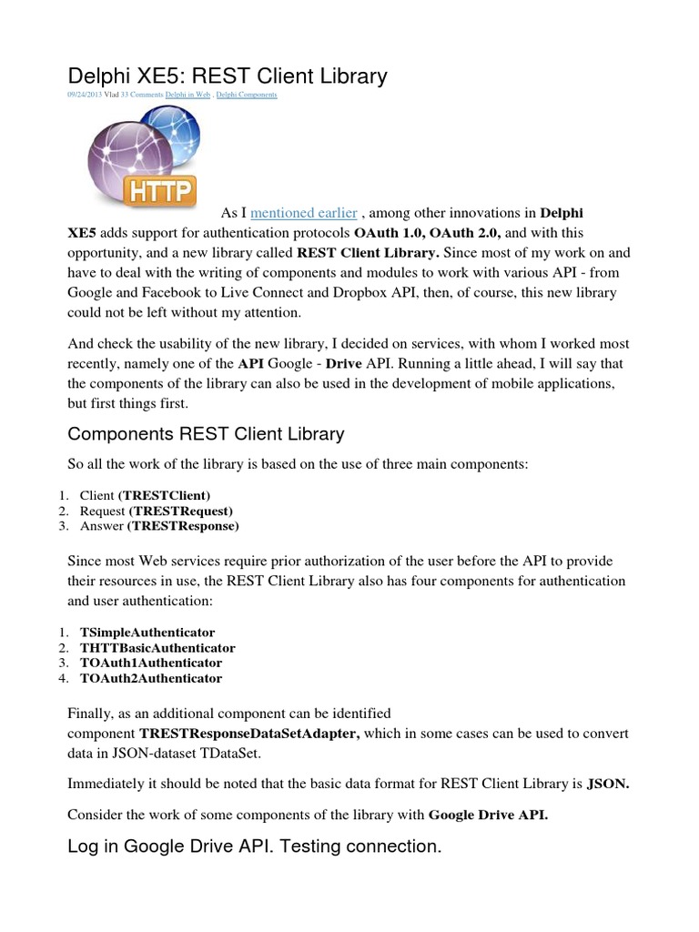 Delphi XE5 ClientRest Google Drive | PDF | Application Programming Interface | Representational ...