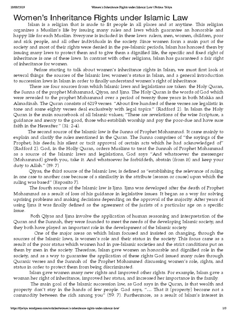 Muslim Women Rights in Inheritance | PDF | Inheritance | Sharia