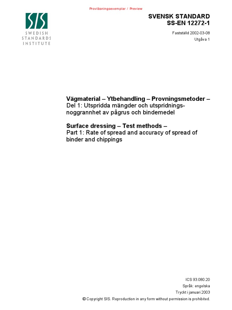 SS en 12272 1 en PDF | PDF | Kilogram | Road Surface