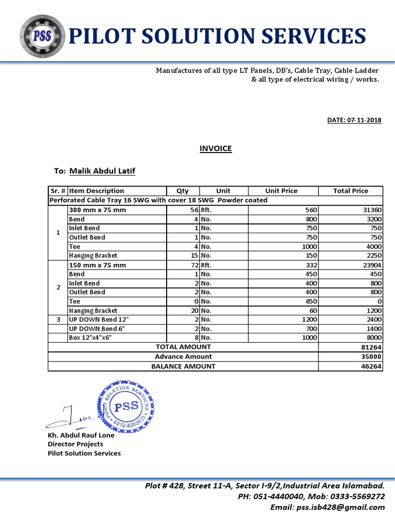 Pilot Solution Services: Invoice | PDF | Electrical Engineering ...