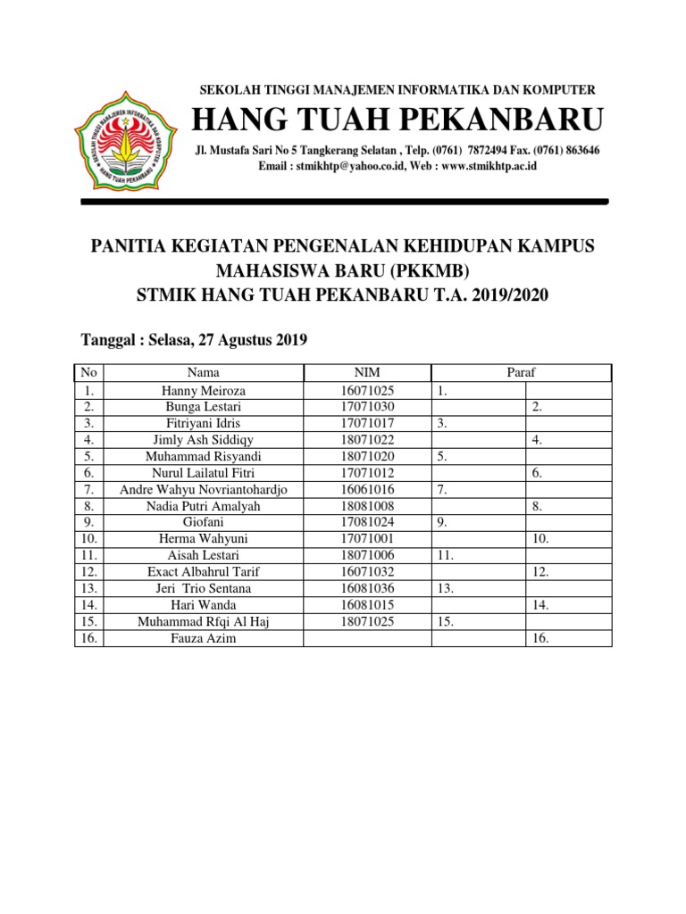 Absen Panitia PKKMB | PDF
