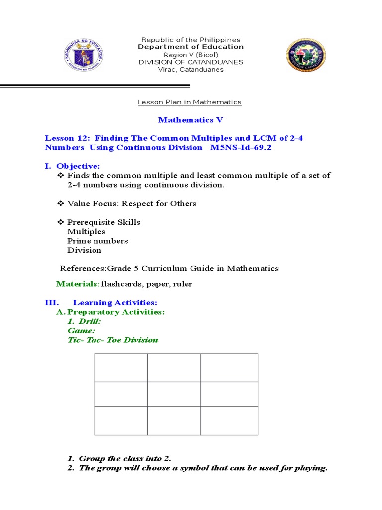 Lesson 12 - Finding The Common Multiple and LCM | PDF | Division ...