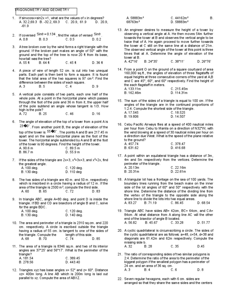Handouts - Trigonometry and Geometry | PDF | Area | Triangle
