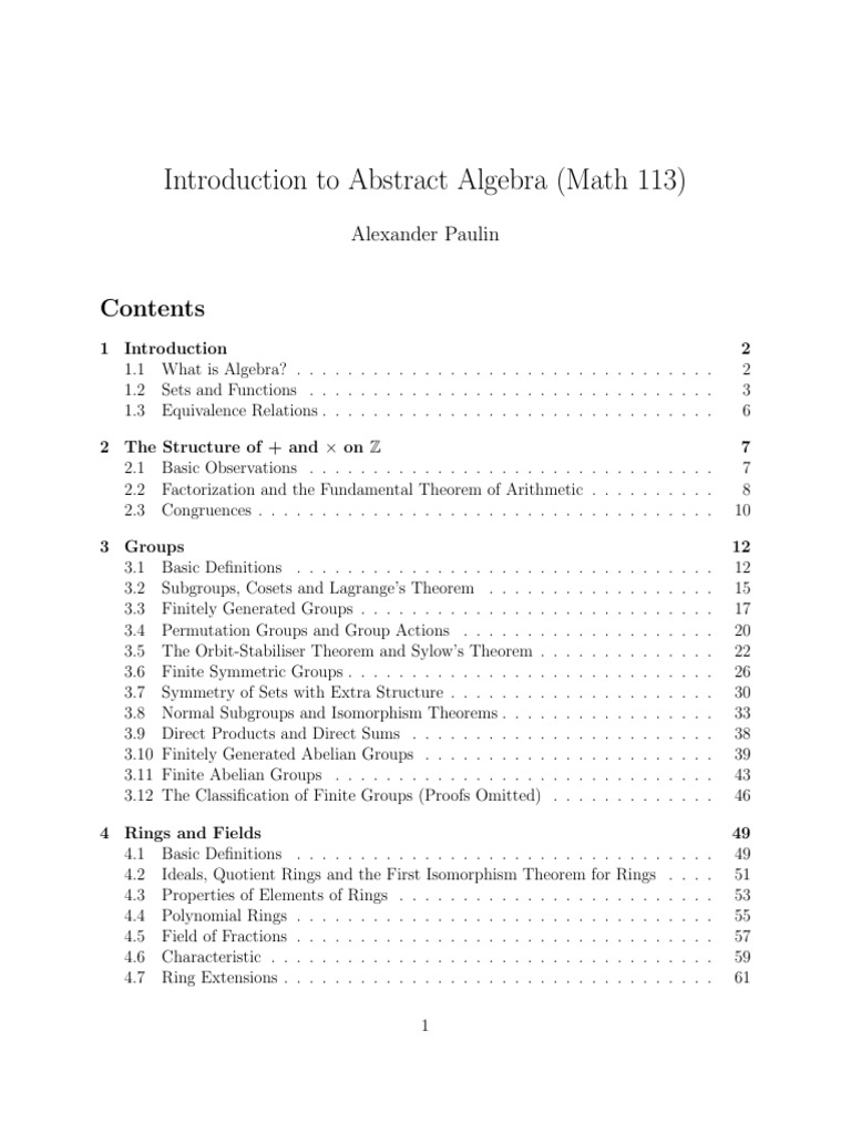 Introduction To Abstract Algebra (Math 113) : Alexander Paulin | PDF | Group (Mathematics) | Integer