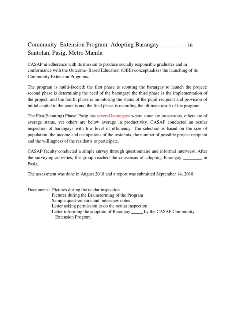 Community Extension Program: Adopting Barangay - in Santolan, Pasig ...