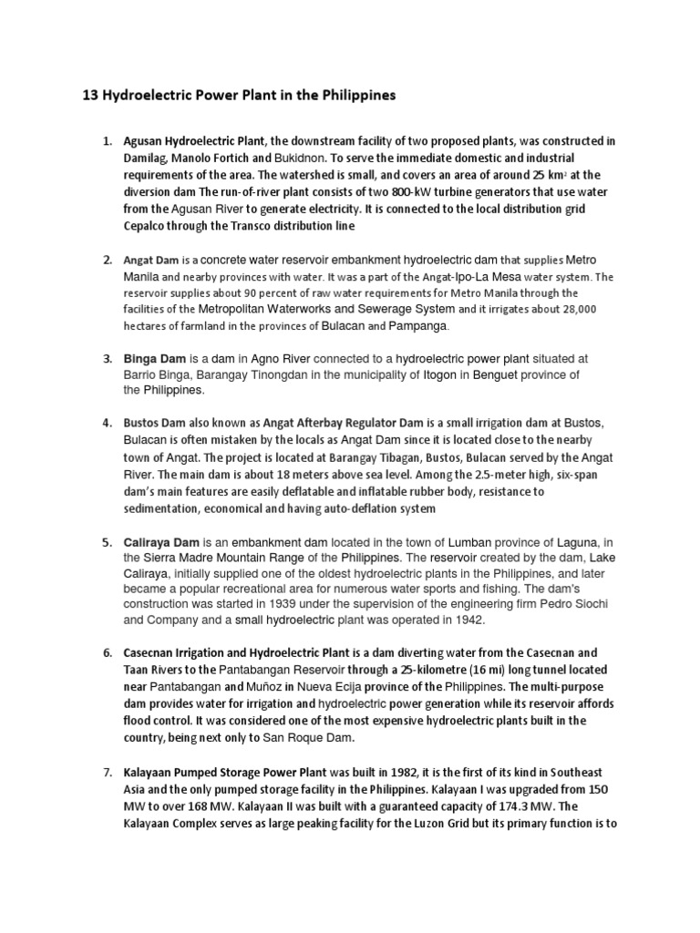 An Overview of Major Hydroelectric Power Plants in the Philippines ...