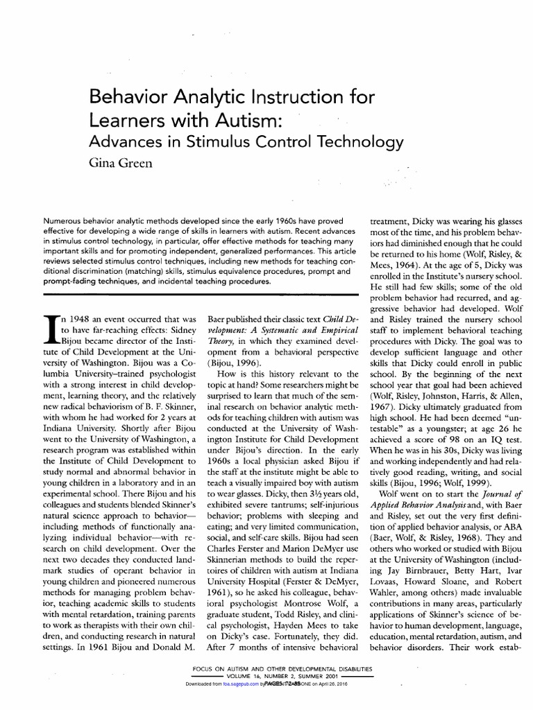 Behavior Analytic Instruction for Autism | PDF | Reinforcement ...