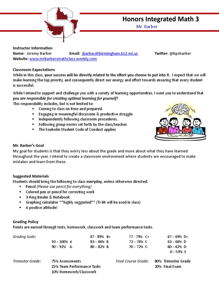 Honors Integrated Math 3: Mr. Barber | PDF | Homework | Teaching ...
