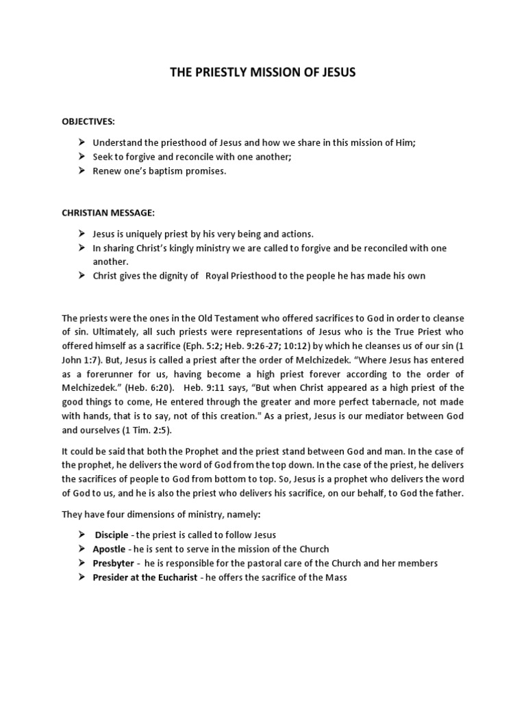The Priestly Mission of Jesus - 2 | PDF | Sacrifice | Jesus