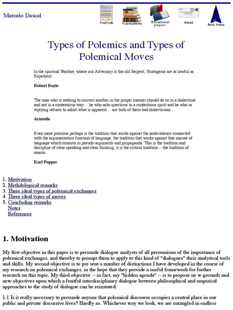 Marcelo Dascal: Types of Polemics and Types of Polemical Moves PDF ...