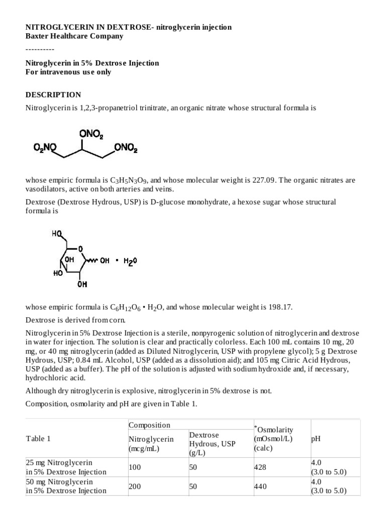 NITROGLYCERIN IN DEXTROSE-nitroglycerin Injection Baxter Healthcare ...