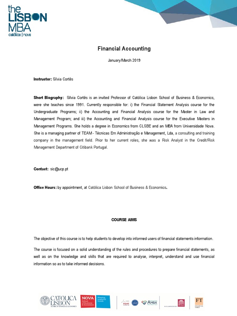 Financial Accounting: Instructor: Sílvia Cortês | PDF | Financial ...
