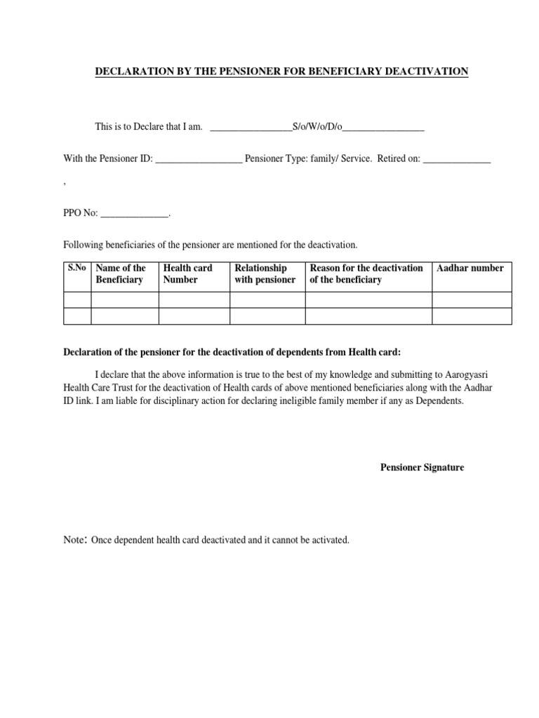 Pensioner Beneficiary Deactivation Form | PDF | Law | Self-Improvement