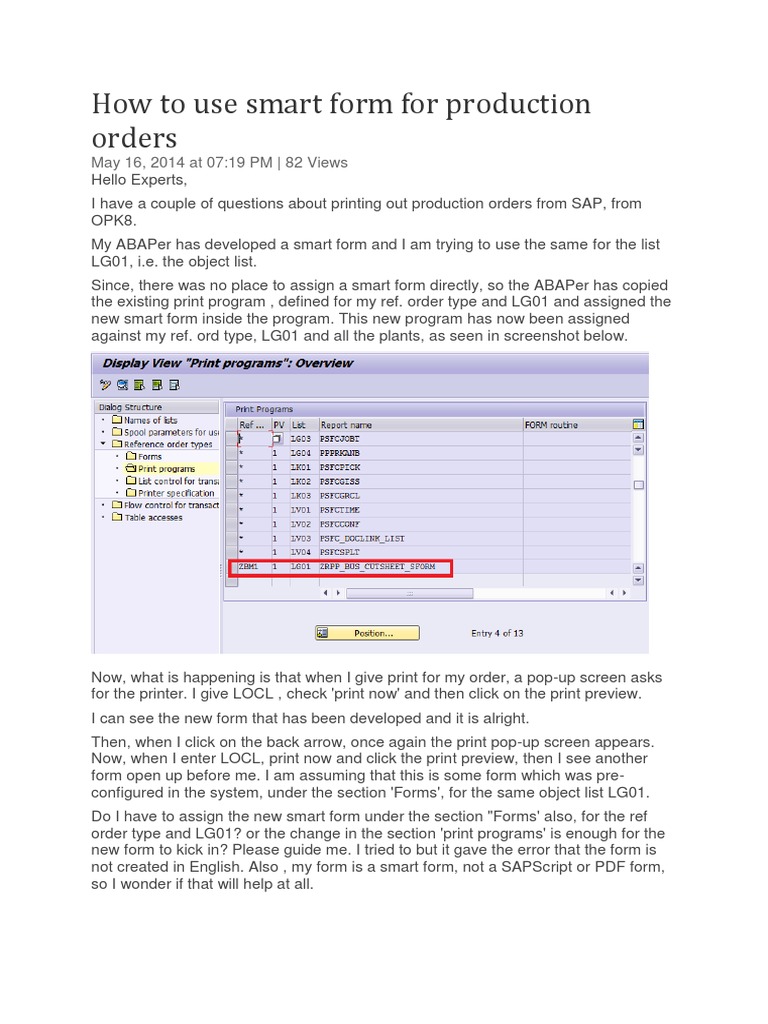 Smartform For Production Order Opk8 | PDF
