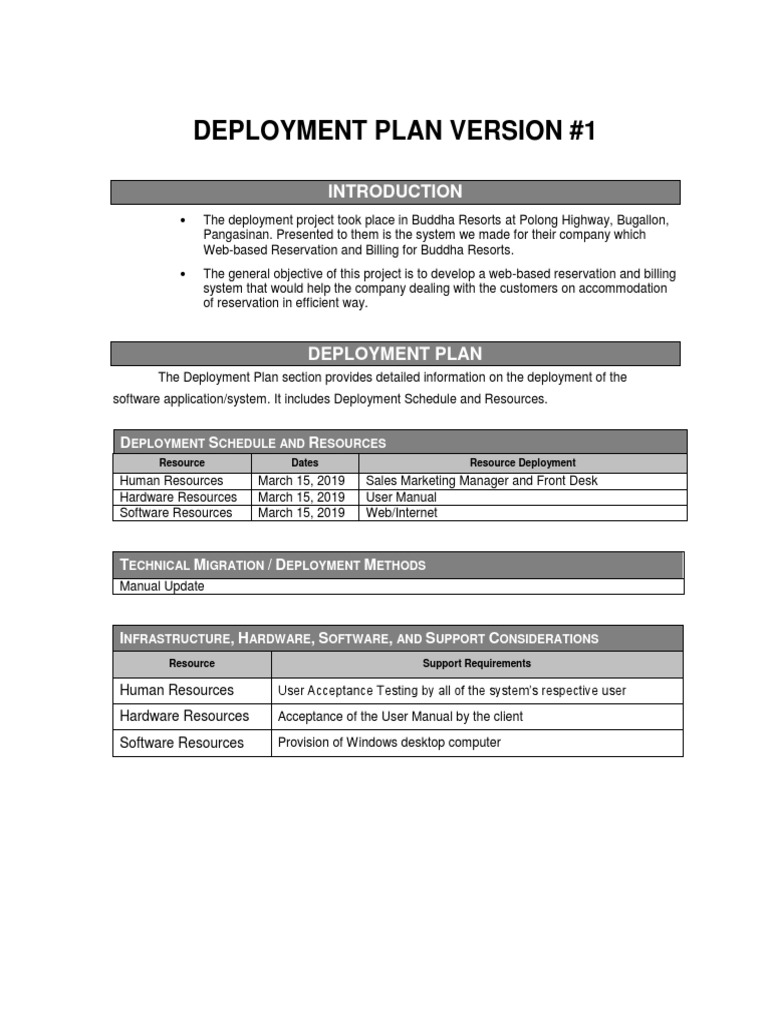 Deployment Plan Version #1: Eployment Chedule and Esources | PDF ...