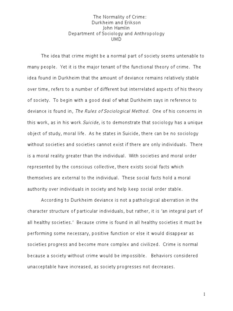 The Normality of Crime | PDF | Deviance (Sociology) | Émile Durkheim