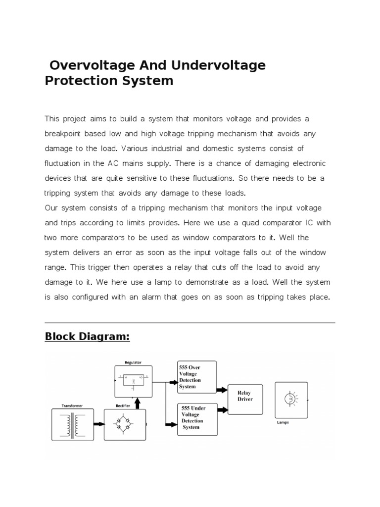 Overvoltage and Undervoltage Protection System: Block Diagram | PDF ...