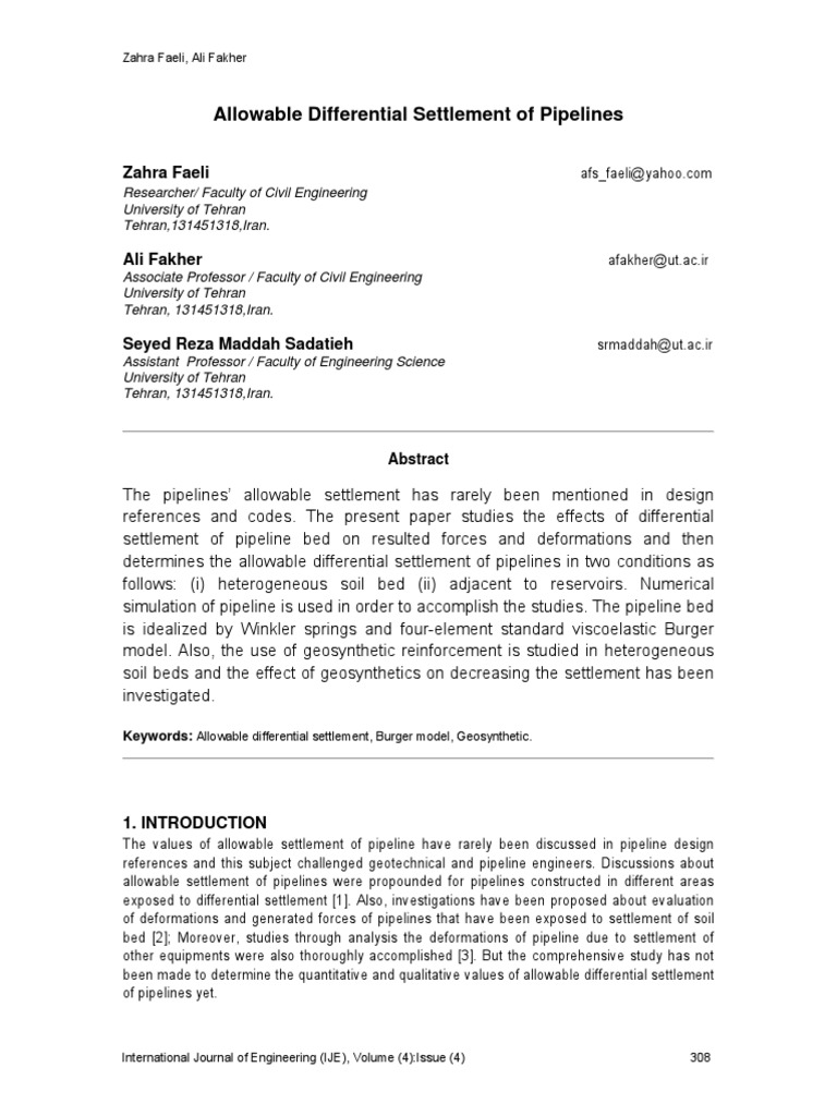 Allowable Differential Settlement of Pipelines | PDF | Bending ...