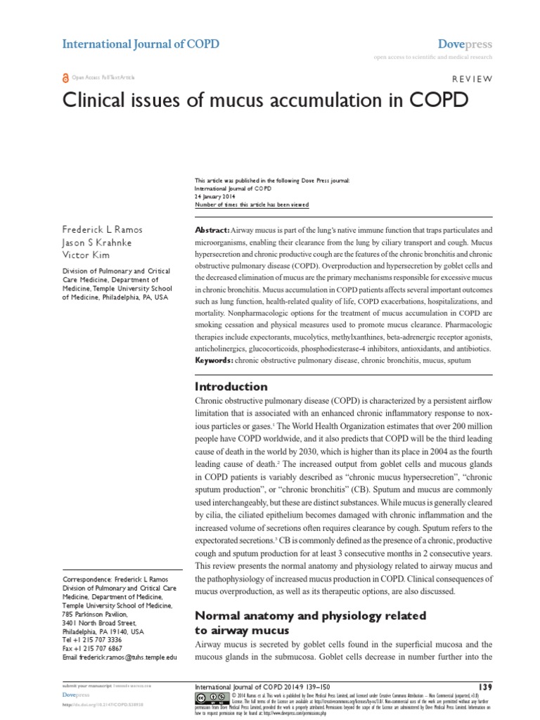 Clinical Issues of Mucus Accumulation in COPD | PDF | Mucus | Chronic ...