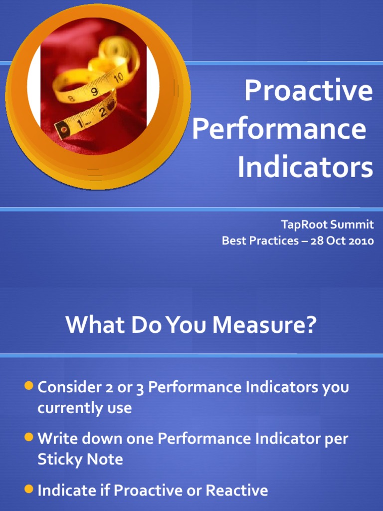 Proactive Performance Indicators: Taproot Summit Best Practices - 28 ...