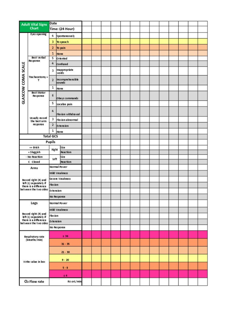 Date Time: (24 Hour) : Adult Vital Signs Chart | PDF | Medicine ...