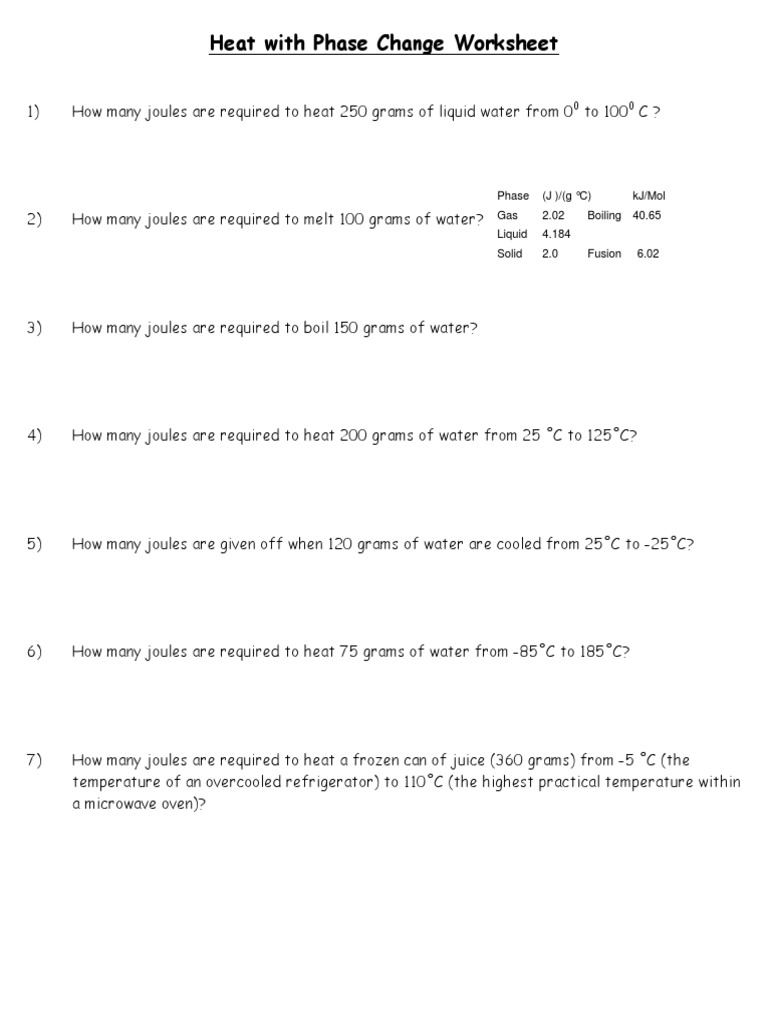 Heat With Phase Change Extra WS | PDF | Thermodynamics | Water