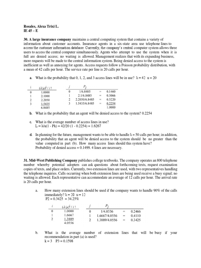 IE 45 - Waiting Line Problems PDF | PDF | Poisson Distribution ...