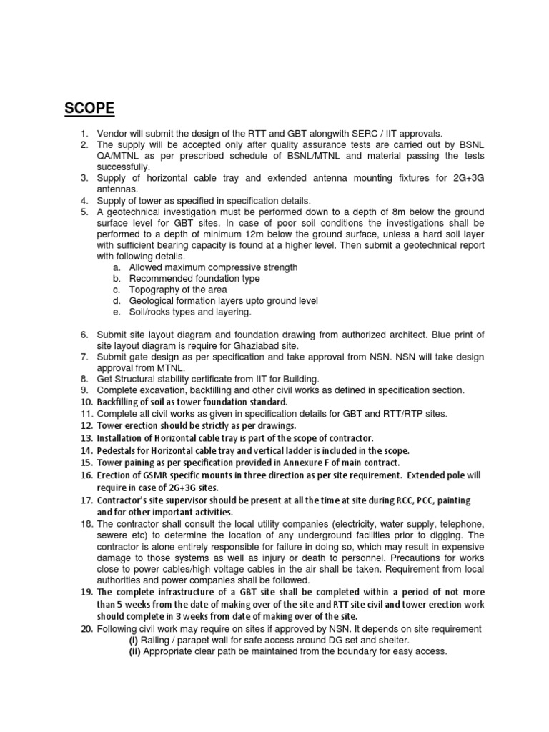 GBT - RTT - RTP Site Civil Tower and Earthing Scope | Download Free PDF ...