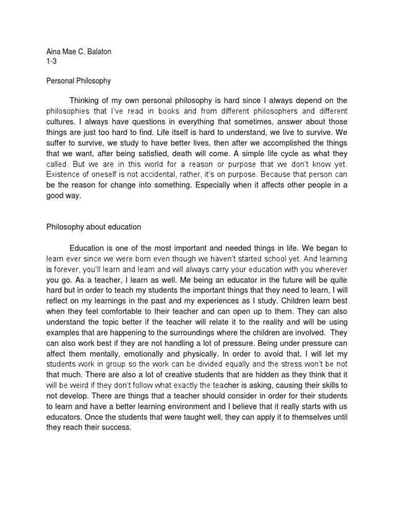 Aina Mae C. Balaton 1-3 Personal Philosophy | PDF | Self-Improvement