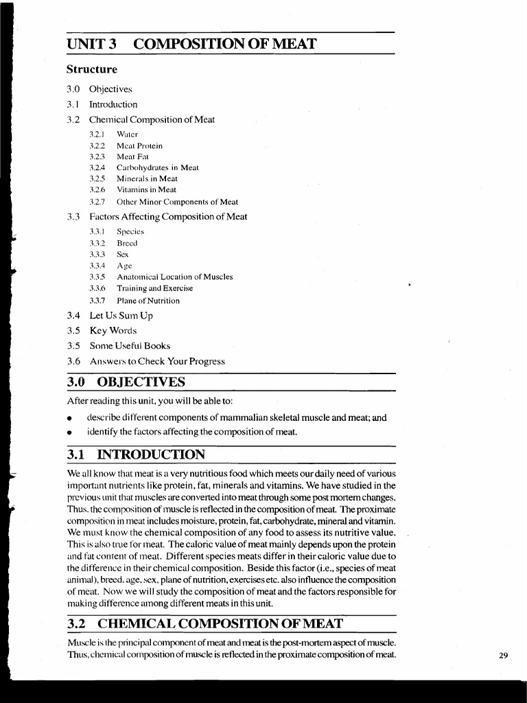 Unit 3 Composition of Meat: Structure | PDF | Meat | Fat