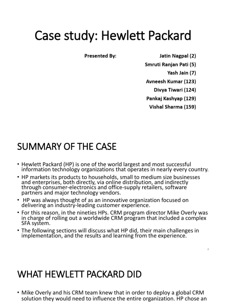 Case Study: Hewlett Packard | PDF | Hewlett Packard | Oracle Corporation