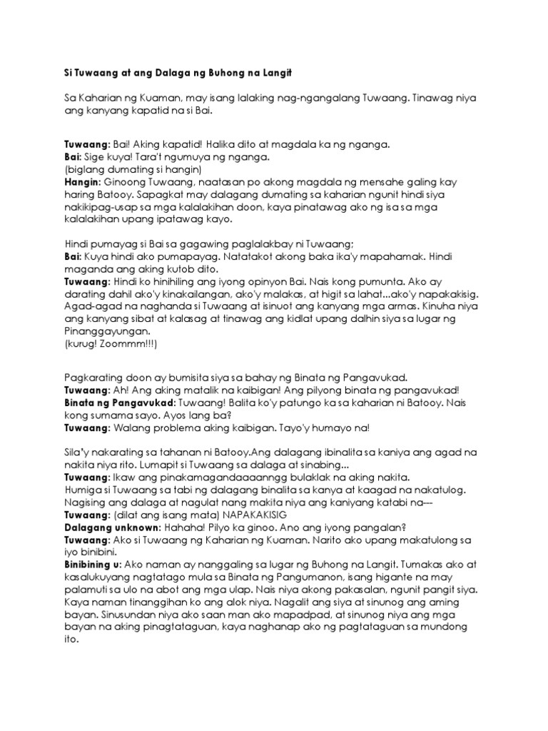 Si Tuwaang at Ang Dalaga NG Buhong Na Langit | PDF