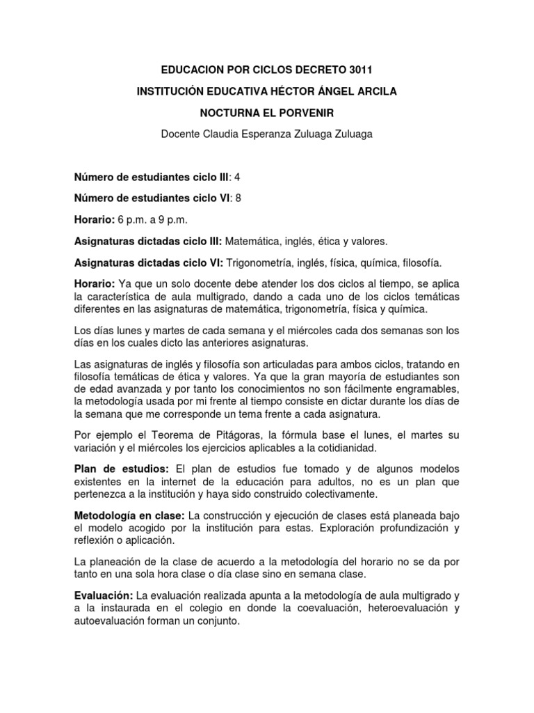 Educacion Por Ciclos Decreto 3011 | PDF | Plan de estudios | Evaluación