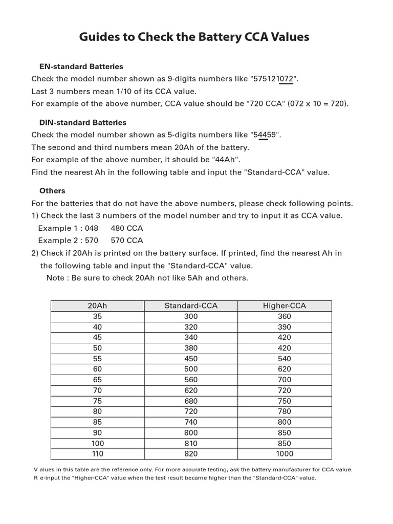 Guides To Check The Battery CCA Values | PDF | Areas Of Computer ...