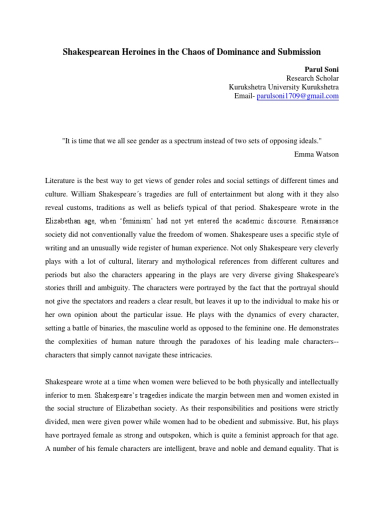 Shakespearean Heroines in The Chaos of Dominance and Submission | PDF ...