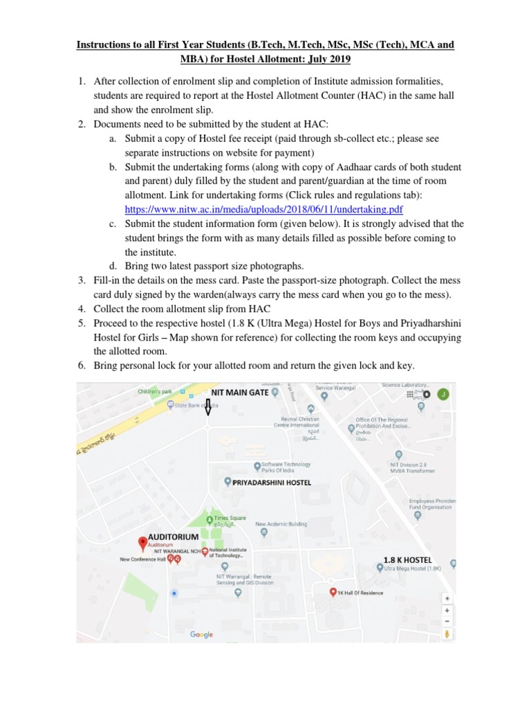 Hostel Instructions To All New Admissions 2019 | PDF | Computing And ...