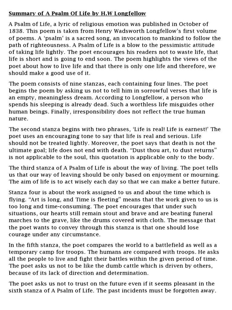 A Psalm of Life | PDF | Psalms | Poetry