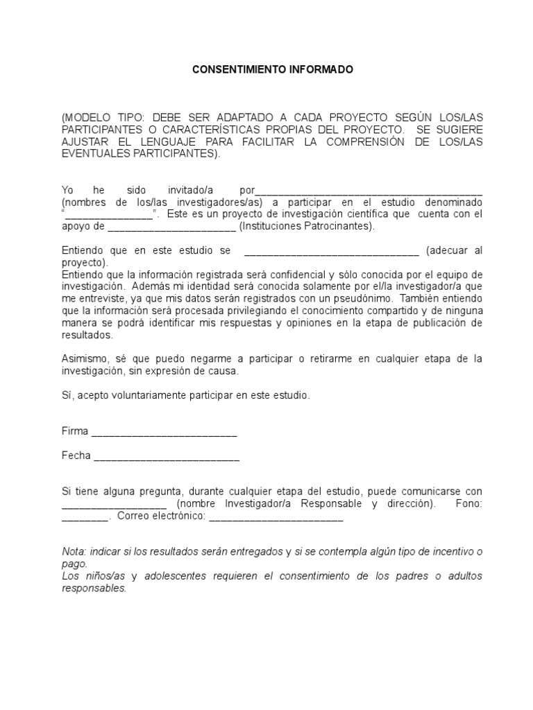 Modelo Consentimiento Informado | PDF