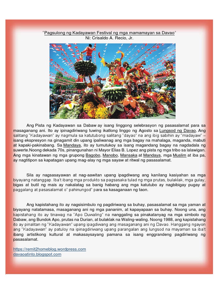 Pagsulong NG Kadayawan Festival NG Mga Mamamayan Sa Davao | PDF