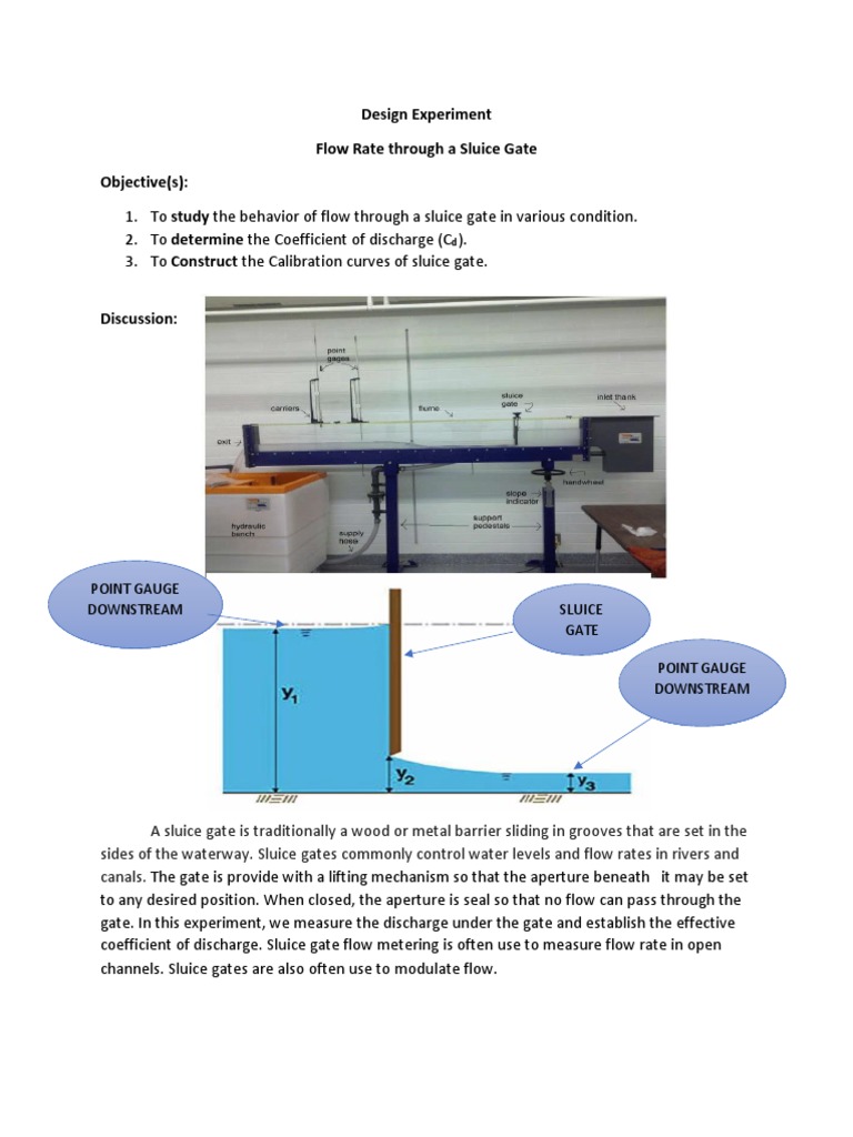 Design Experiment Flow Rate Through A Sluice Gate Objective(s) | PDF | Fluid Dynamics | Flow ...